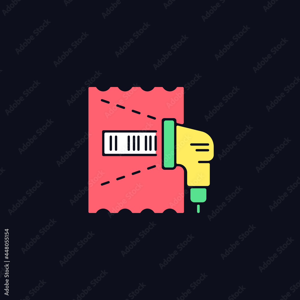 Lottery ticket scanner RGB color icon for dark theme. Scanning draw ...