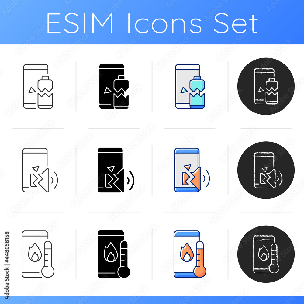 Phone repair icons set. Device problems and recovery. Speaker and ...