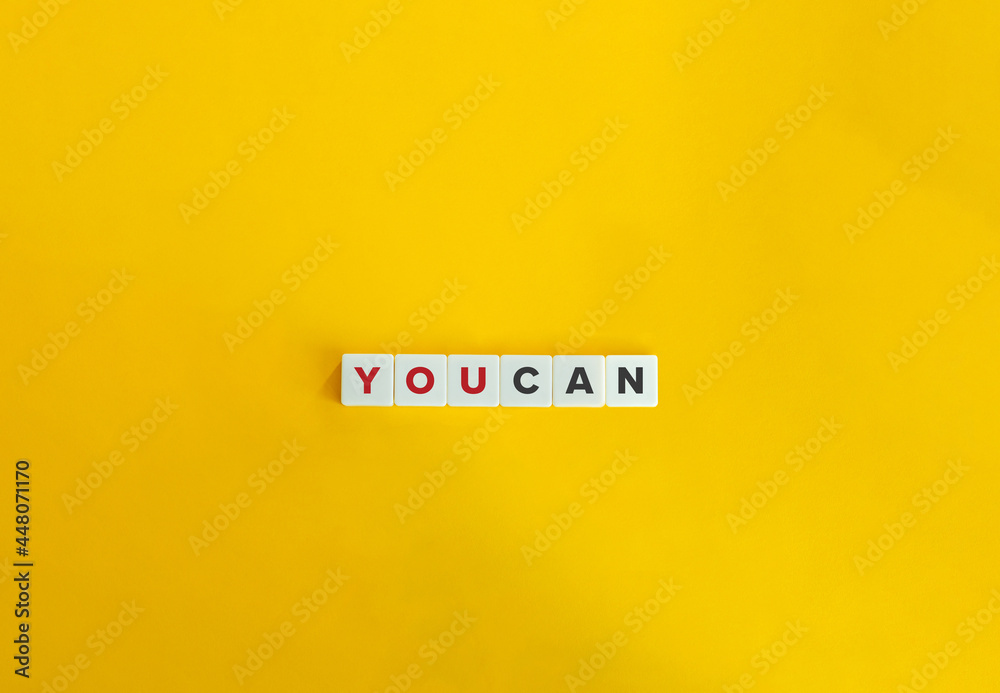 You Can banner and concept. Block letters on bright orange background ...