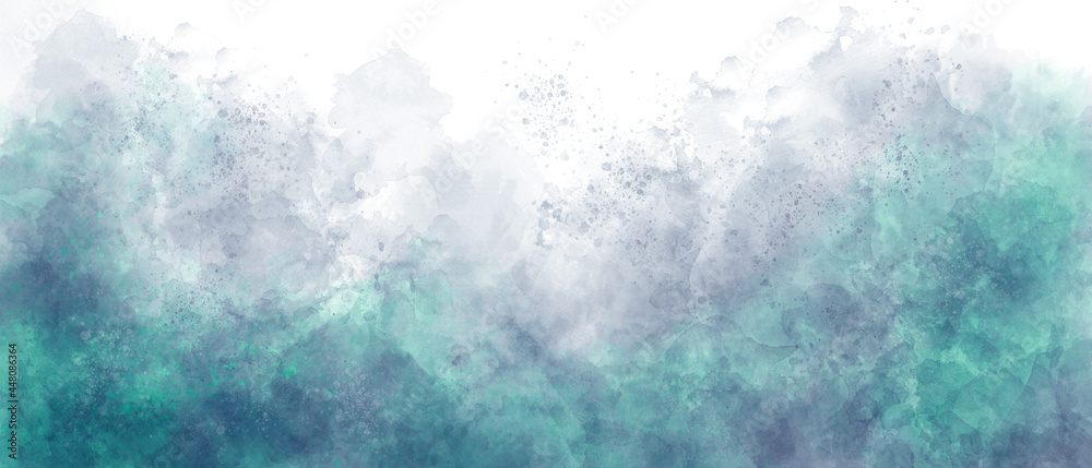 blue green sea sky gradient watercolor background with clouds texture ...