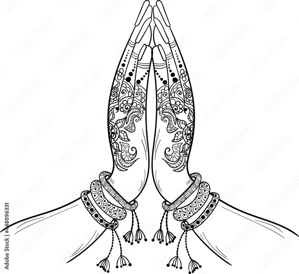 Namaskar Hands Clipart Bw