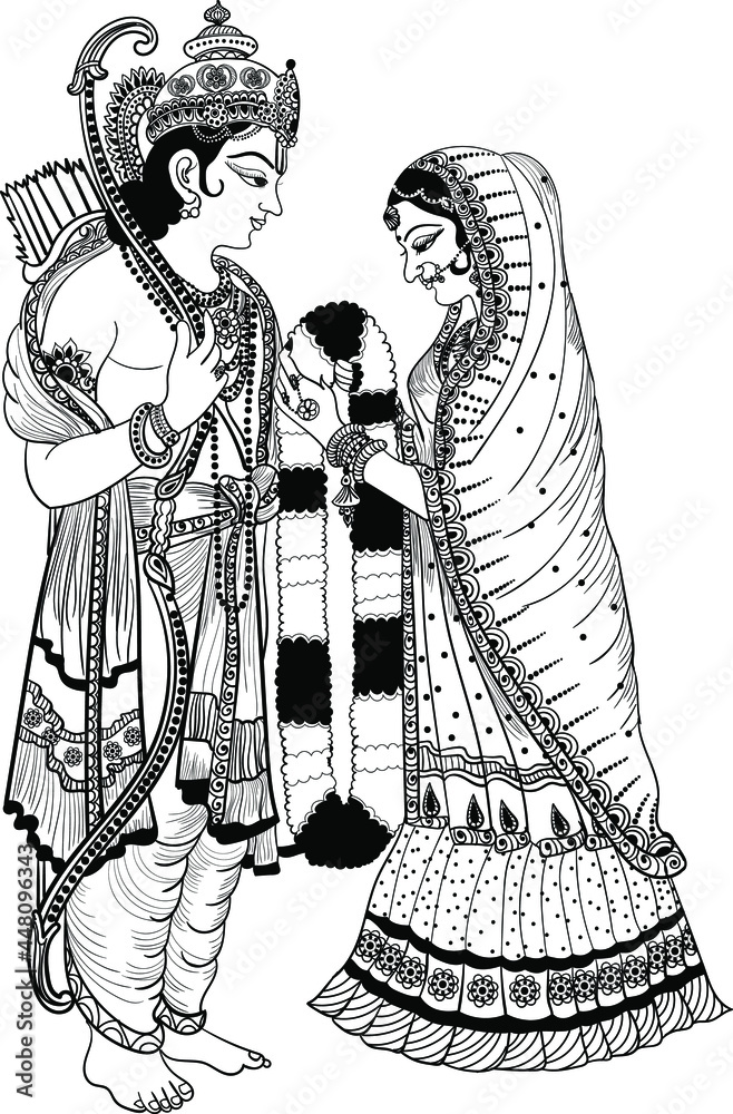 Indian Hinduism god Lord Shri Ram and his wife Goddess Sita doing ...