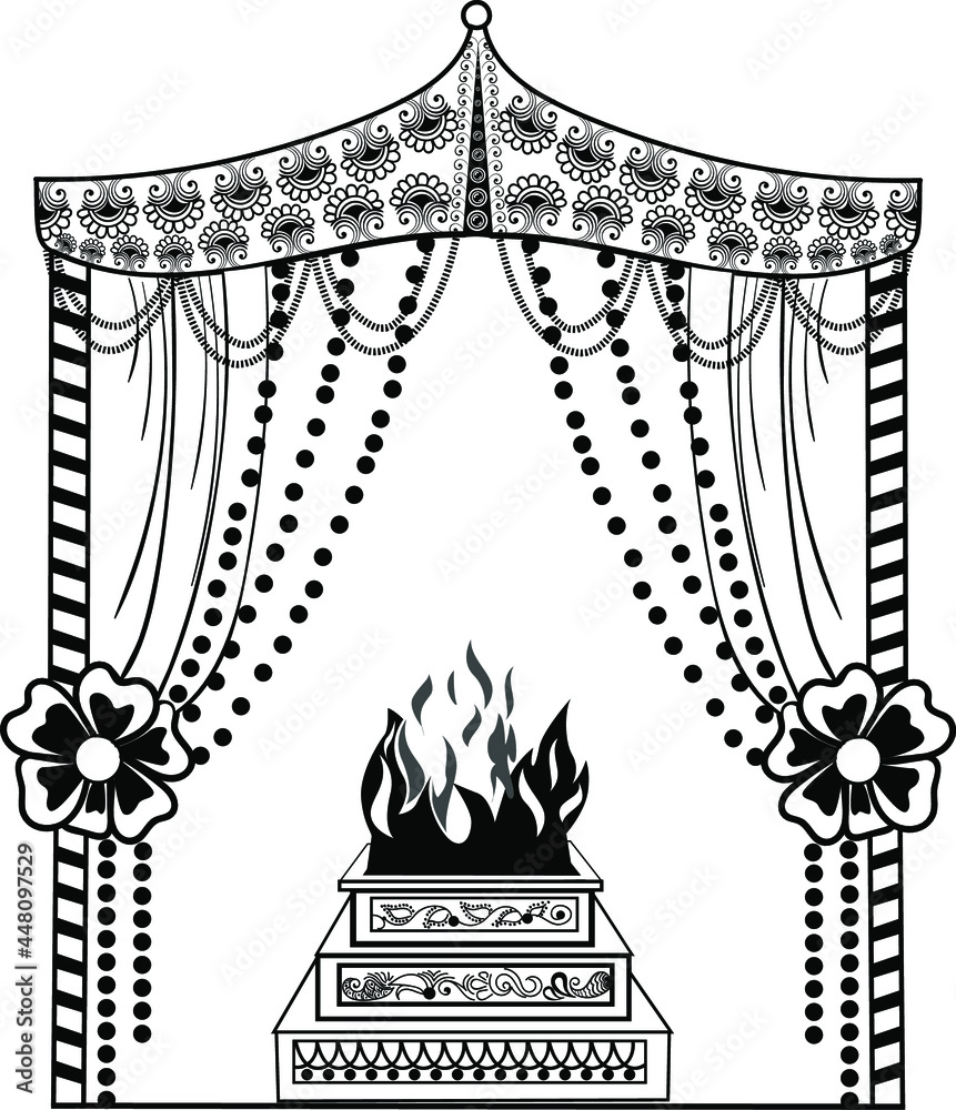 INDIAN WEDDING BEAUTIFUL MANDAP DESIGN WITH HAWAN KUND, BLACK AND WHITE ...