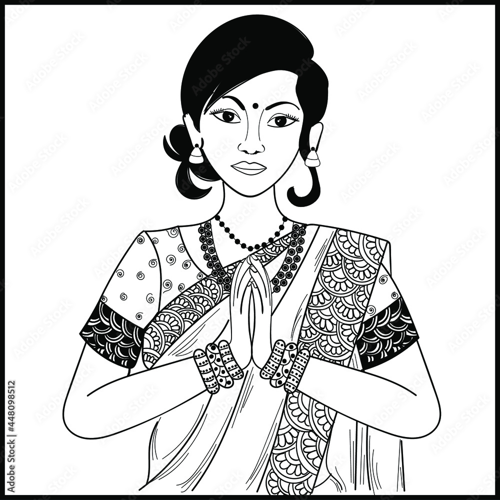 Indian Wedding Clip Art Of Indian Women In Saree Welcome By Hands