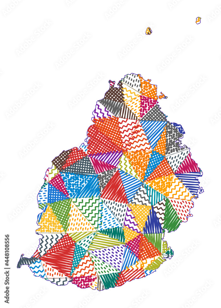 Kid style map of Mauritius. Hand drawn polygons in the shape of ...