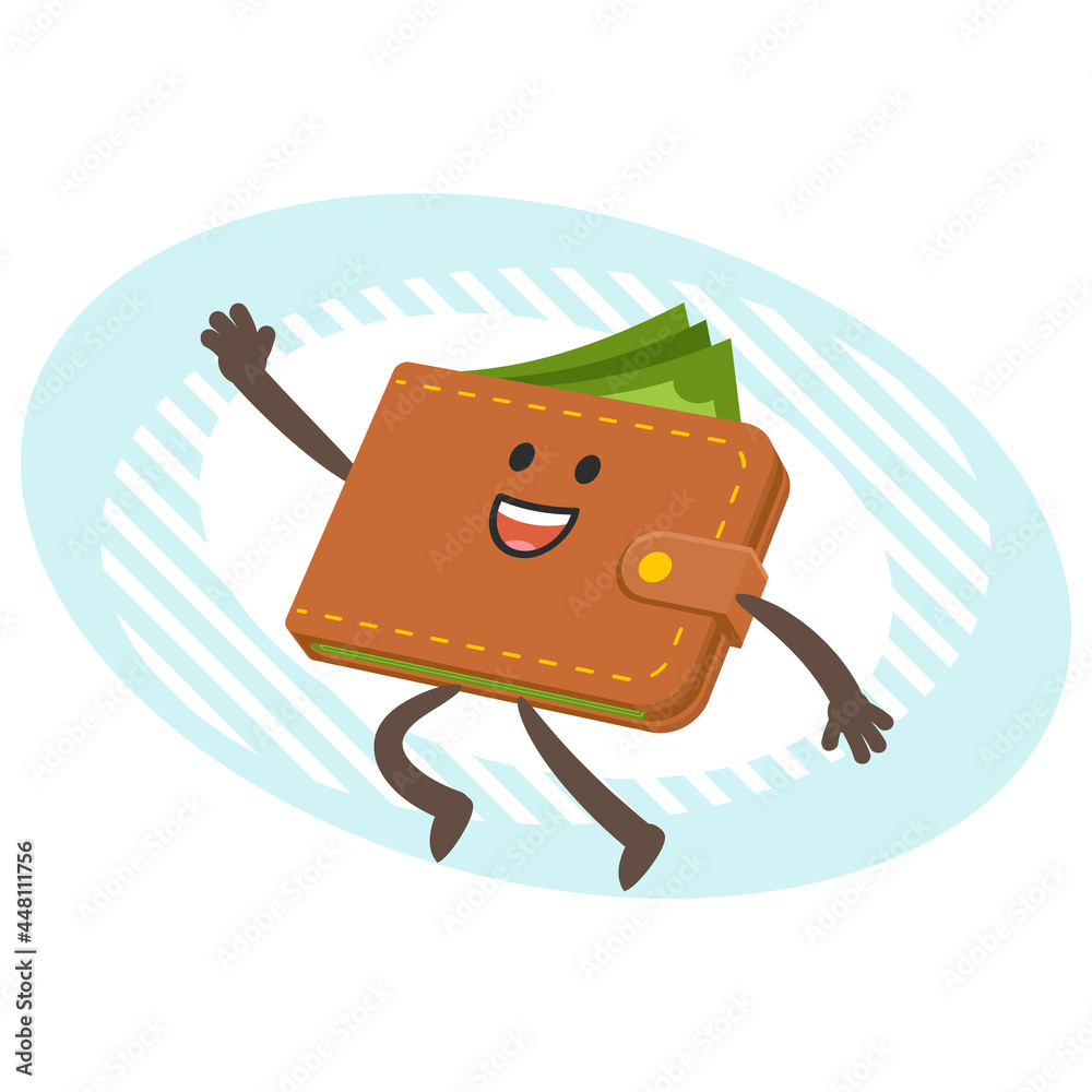 Cartoon Wallet Character joyfully jumping Stock Vector | Adobe Stock