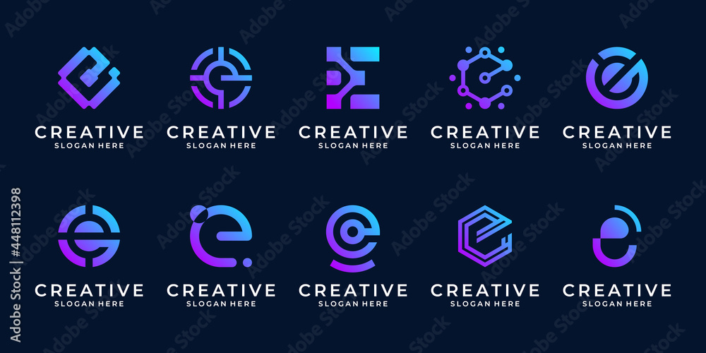 Collection Technology Logo Template With Abstract Letter E Symbol ...