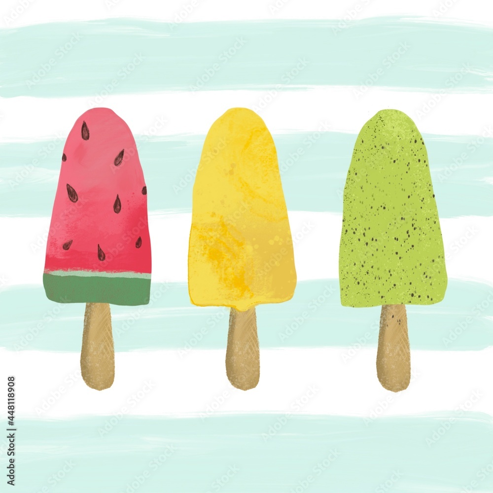 Popsicle illustration, ice pop artwork for menu, summer fun design ...