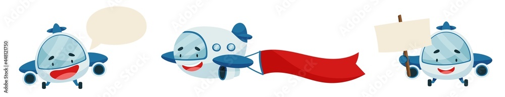 Border with a cute little airplane. White background. Space for the ...