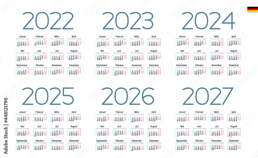 German Calendar for 2022, 2023, 2024, 2025, 2026, 2027. Week starts on ...