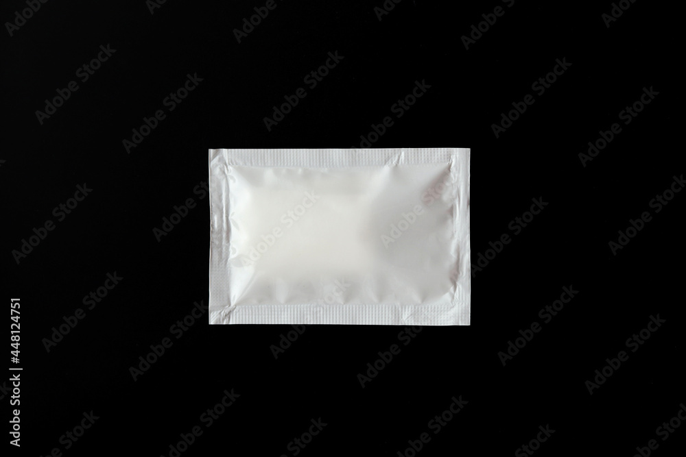 Blank white sachet packets stack mockup isolated on black background ...
