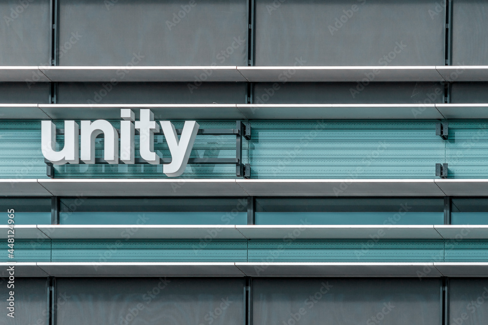 Vilnius, Lithuania - May 30, 2021: Unity logo on the office building ...