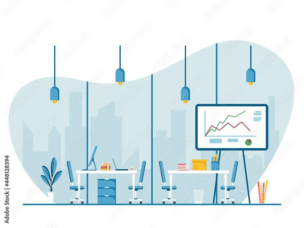 Workplace and work station flat design, Concept of working desk or ...