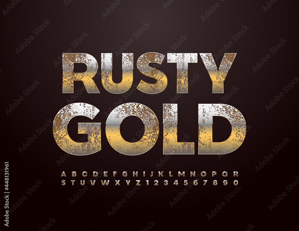 Vector Rusty Gold Alphabet set. Aged metallic Font. Old style Letters ...