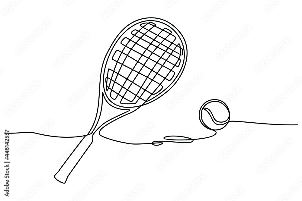 continuous line drawing tennis racket and ball concept playing tennis ...