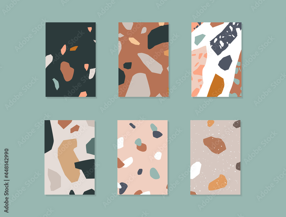 Set of terrazzo texture poster template. Isolated marble stone banner ...