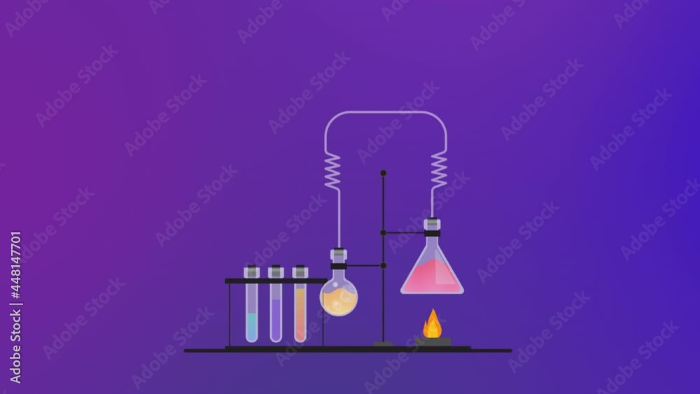 2d animation chemical laboratory experiment. modern design lab tubes ...