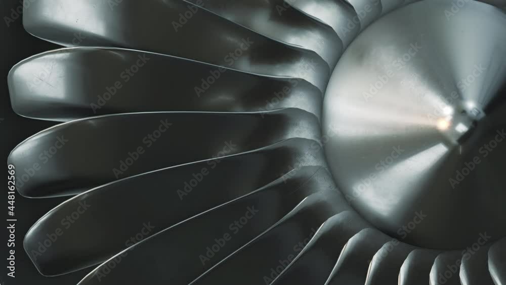3D Rendering jet engine, close-up view jet engine blades. Closeup shot ...