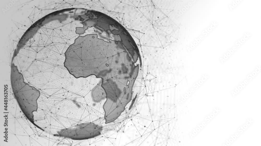 Grey White World map Loop Animation background. Global network ...