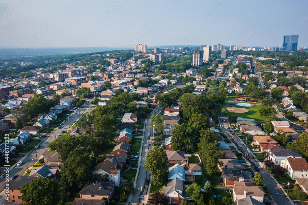 Aerial of Fort Lee New Jersey Showing NYC Skyline Stock Photo | Adobe Stock