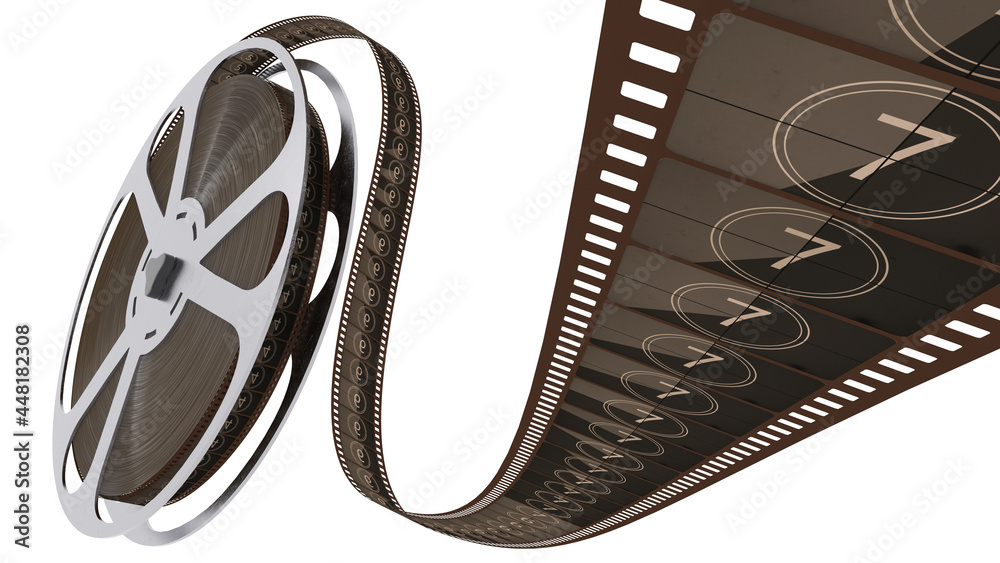 Film strip unreels film reel. Isolated cinema spool with old retro ...