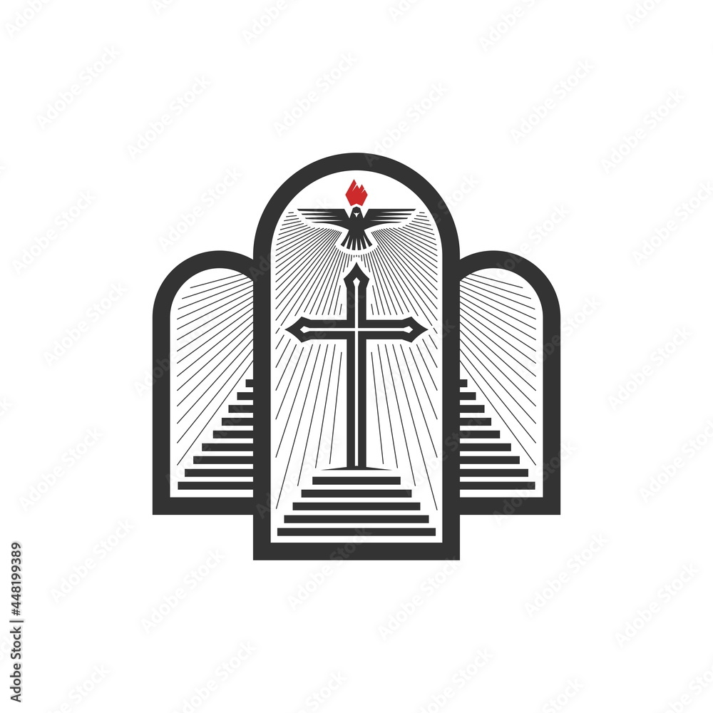 Christian illustration. Church logo. Steps leading to the cross and the ...