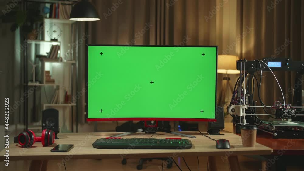 3D Printer And Personal Computer With Mock Up Green Screen Display In ...