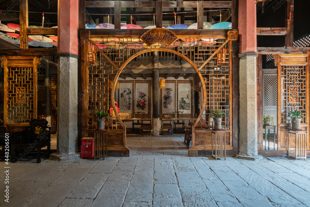 Chinese ancient architecture loft Indoor Hall Stock Photo | Adobe Stock