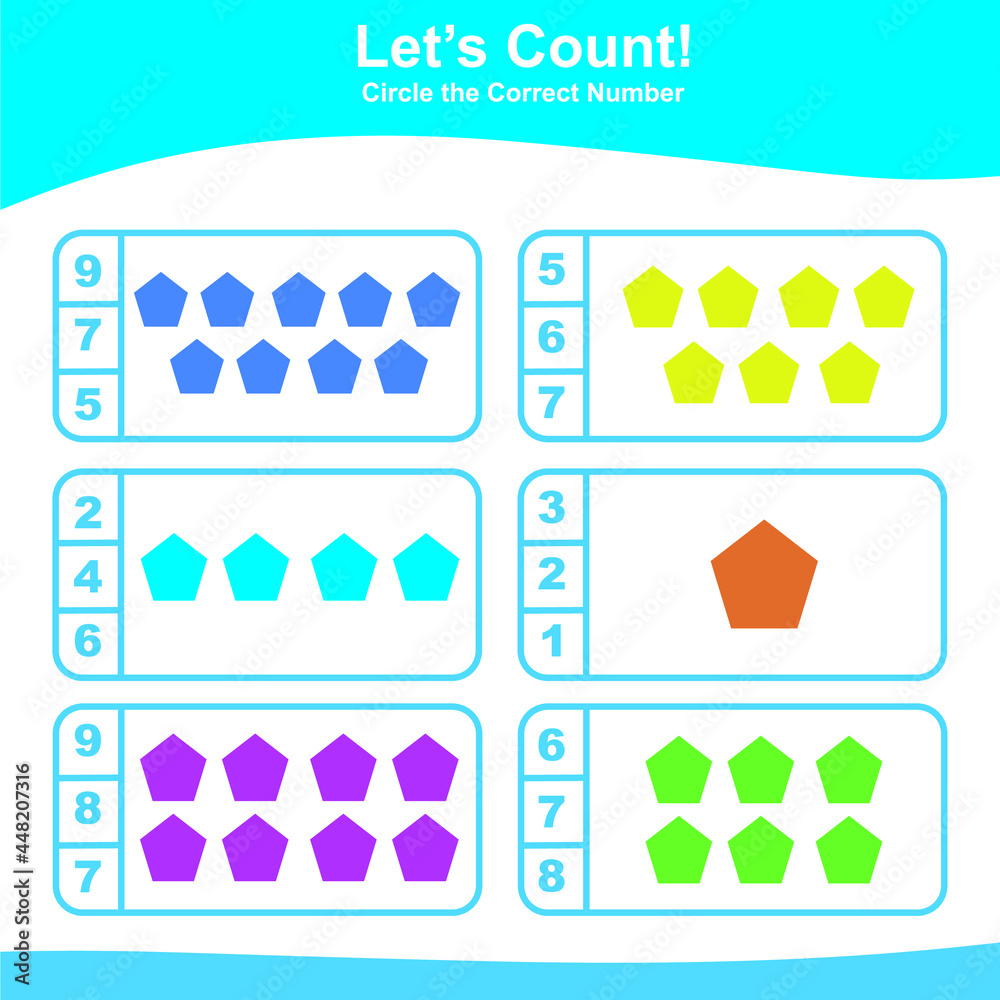 Count and Match Game for Kids. Geometric shapes Game. Math Worksheet ...