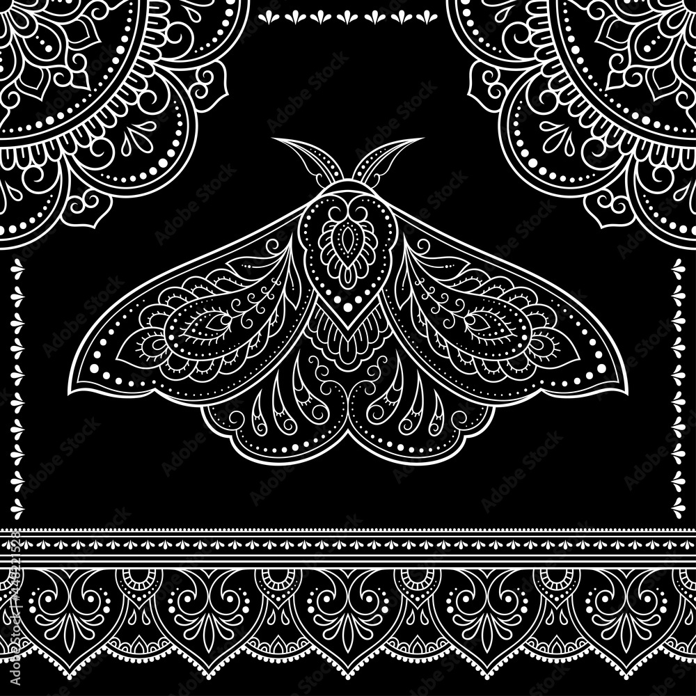 Stylized with henna tattoos decorative pattern for decorating covers ...