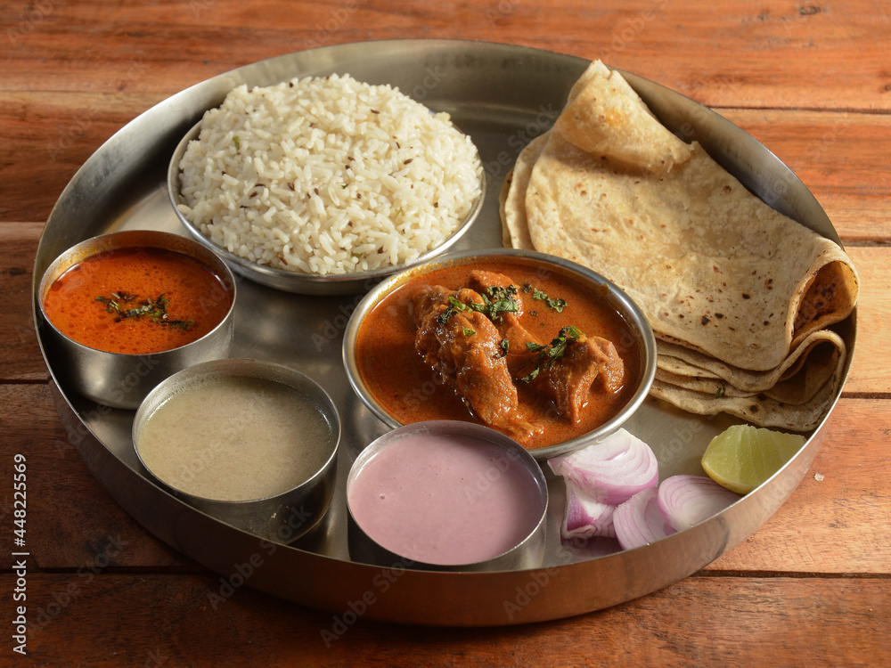Mutton Thali from an indian cuisine, food platter consists of Mutton ...