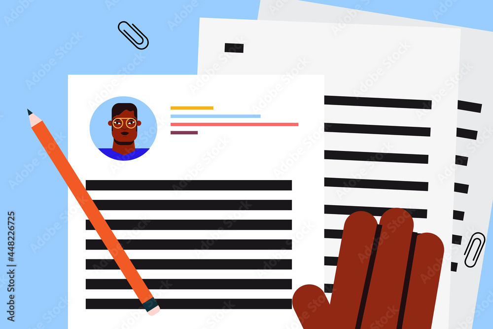 Set of documents. Job application, resume. Colorful vector illustration ...