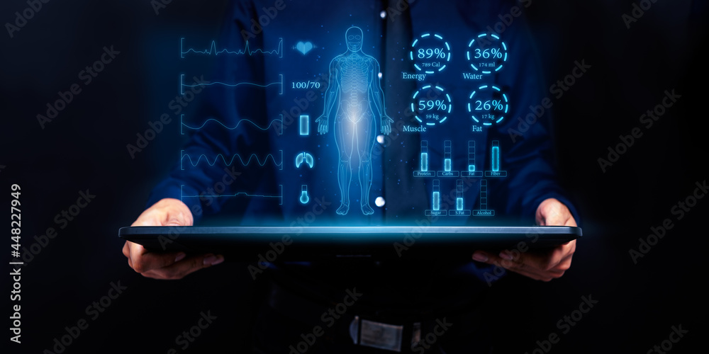 Hologram screen, scan the body, show the nutrients in the body Stock ...