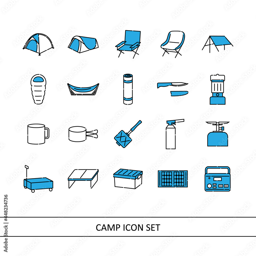 Camp illustration icon set (white background, vector, cut out) Stock ...