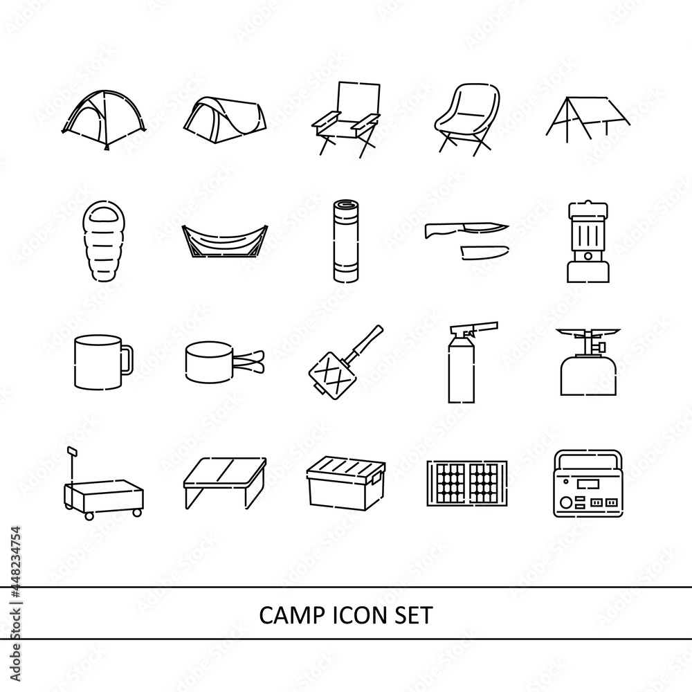 Camp illustration icon set (white background, vector, cut out) Stock ...