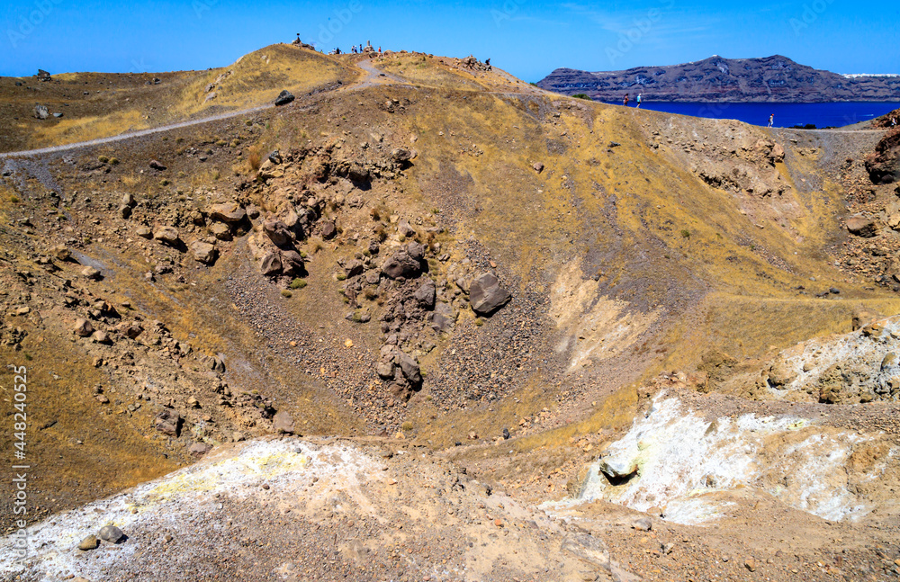 Crater. Views from volcano island Nea Kameni. Santorini - officially ...