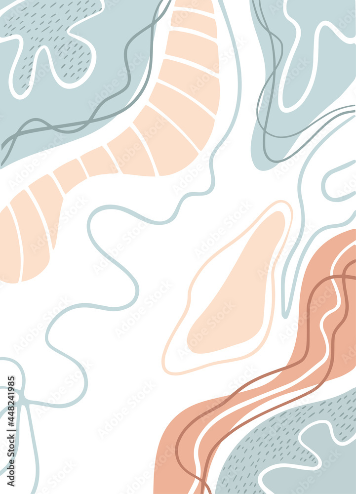 Abstract shape art poster vector in light beige and blue color. Art ...