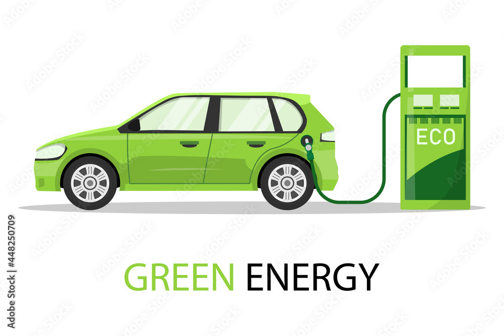 eco car concept on white background. save clean green energy ...
