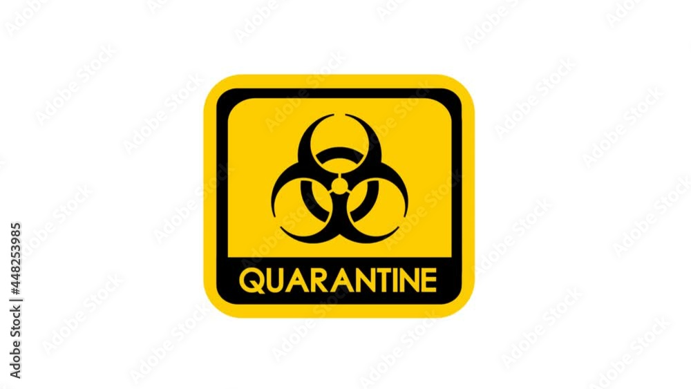 2D Animated quarantine warning black and yellow signs in square shape ...