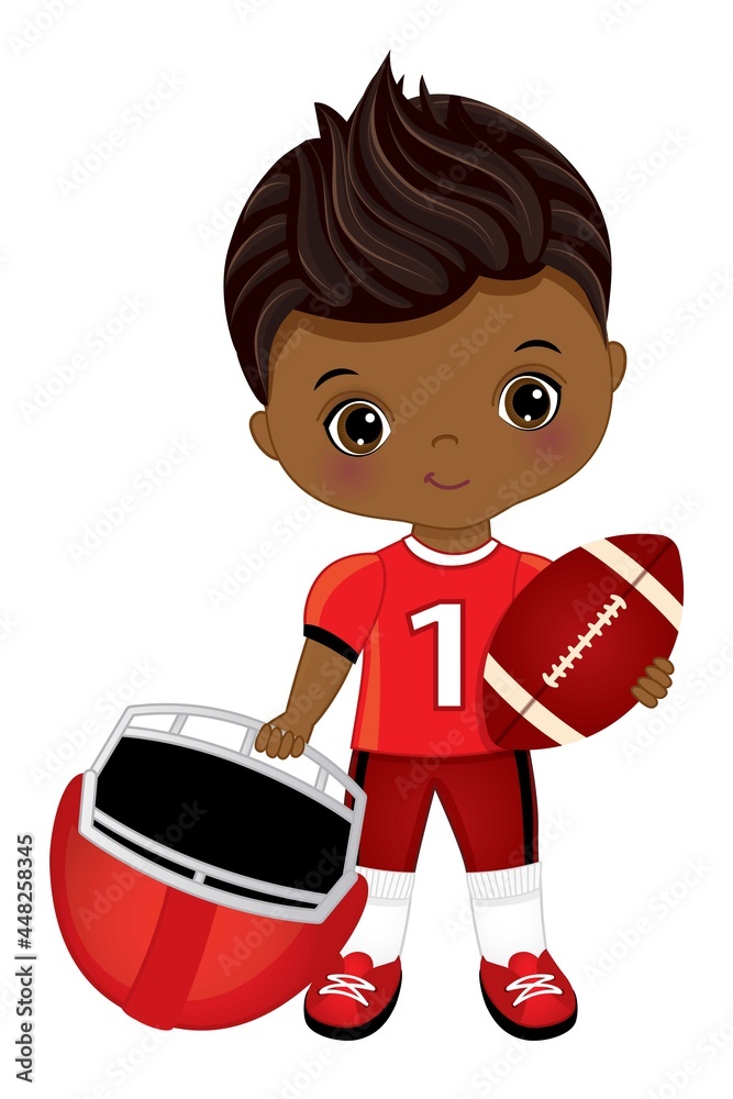 Vector Cute Little Black Boy Playing American Football Stock Vector ...