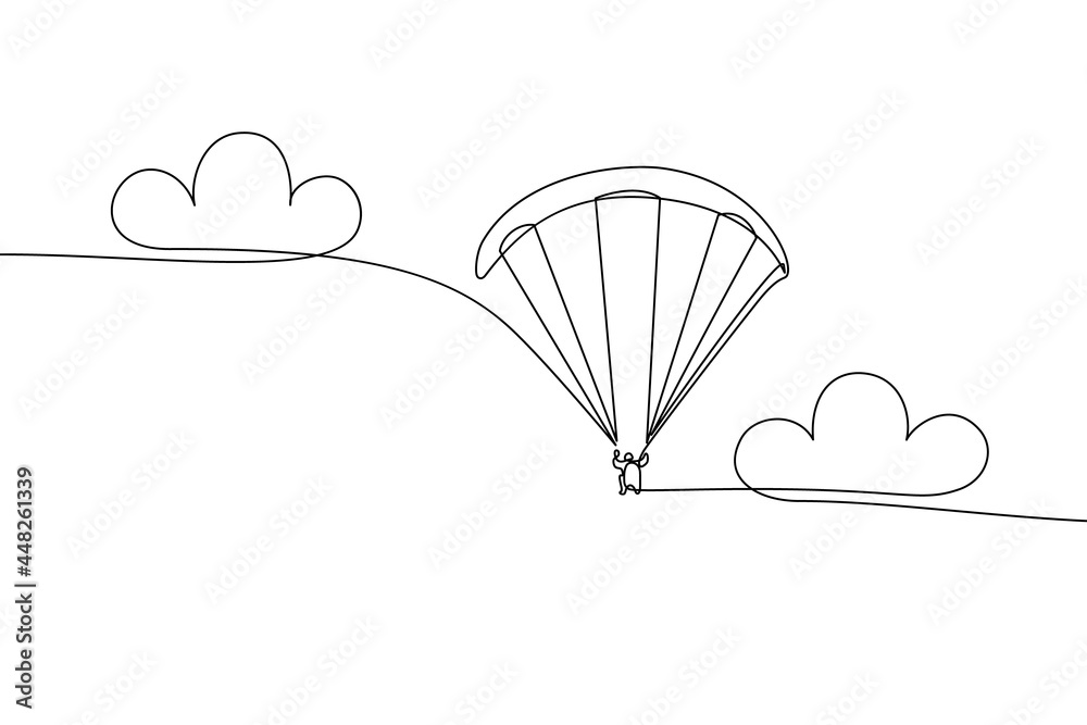 Paragliding flight in continuous line art drawing style. Paraglider ...