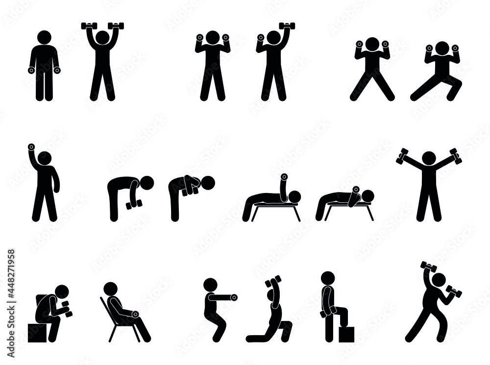 workout techniques with dumbbells, power training, exercises poses ...