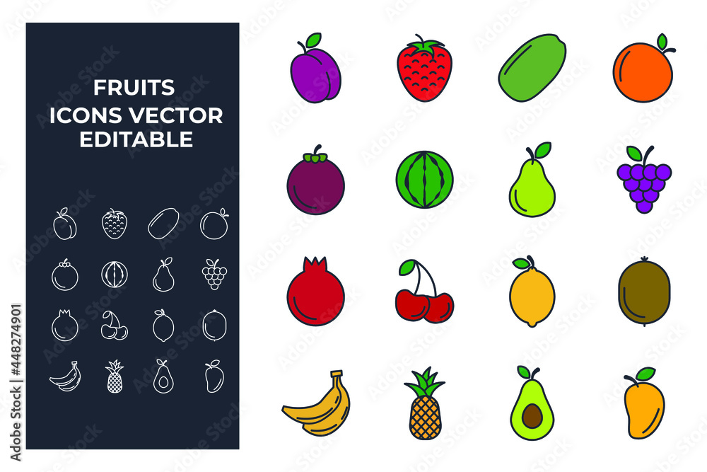 set of Fruits elements symbol template for graphic and web design ...