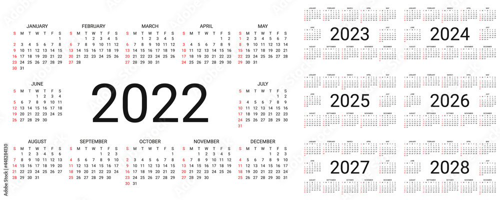 2022 calendar. Week starts Sunday. Simple template of pocket or wall ...