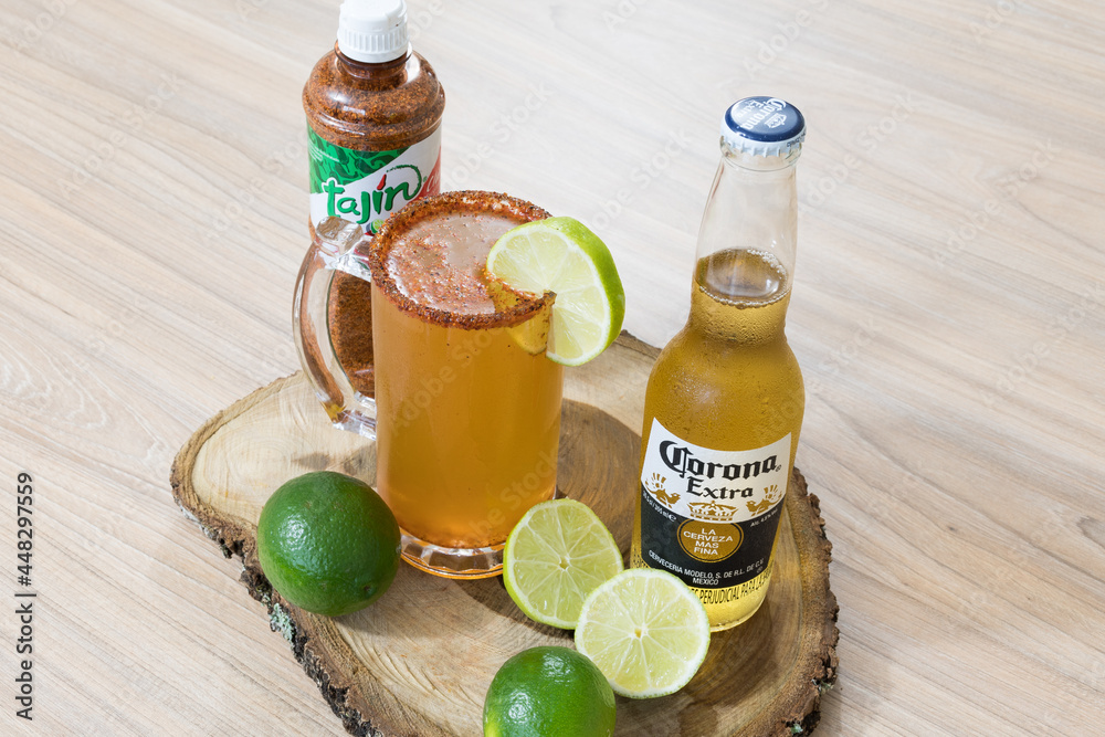 Cerveza michelada con tajín Stock Photo | Adobe Stock