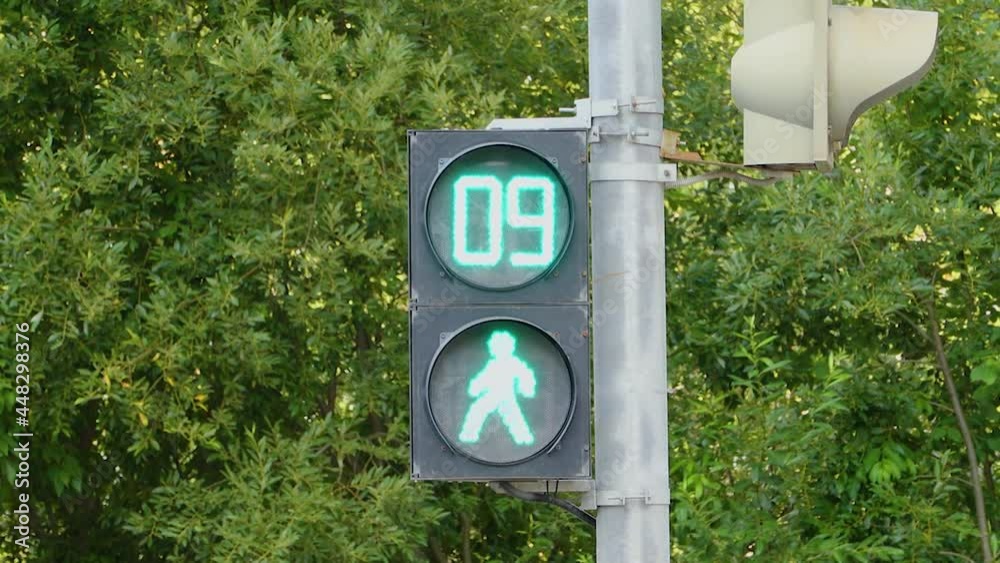 round neon green and red pedestrian traffic regulator, flashing traffic ...