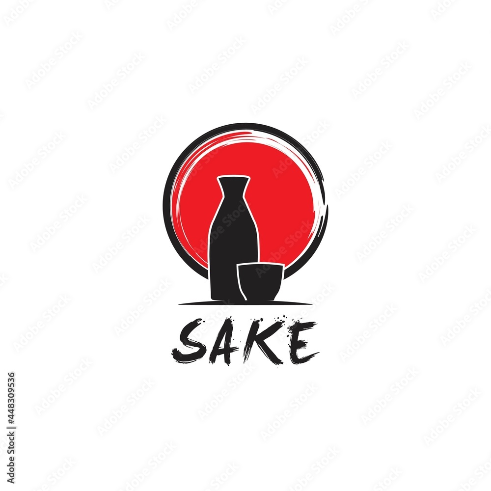 Rustic Sunset Japanese Sake Bottle Oriental Japan Beverage Symbol Logo ...