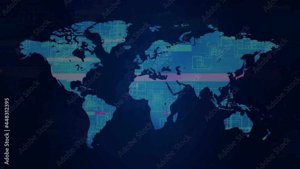Abstract Cyber Glitch Noise in Digital Technology world map network ...