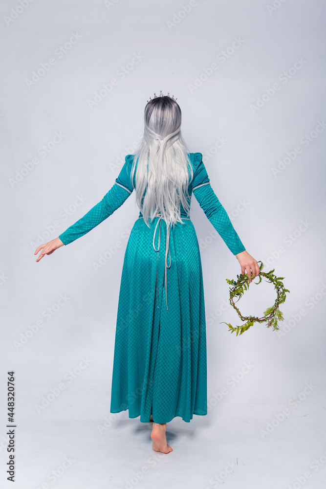Full length portrait of a standing back princess in a medieval, fantasy ...