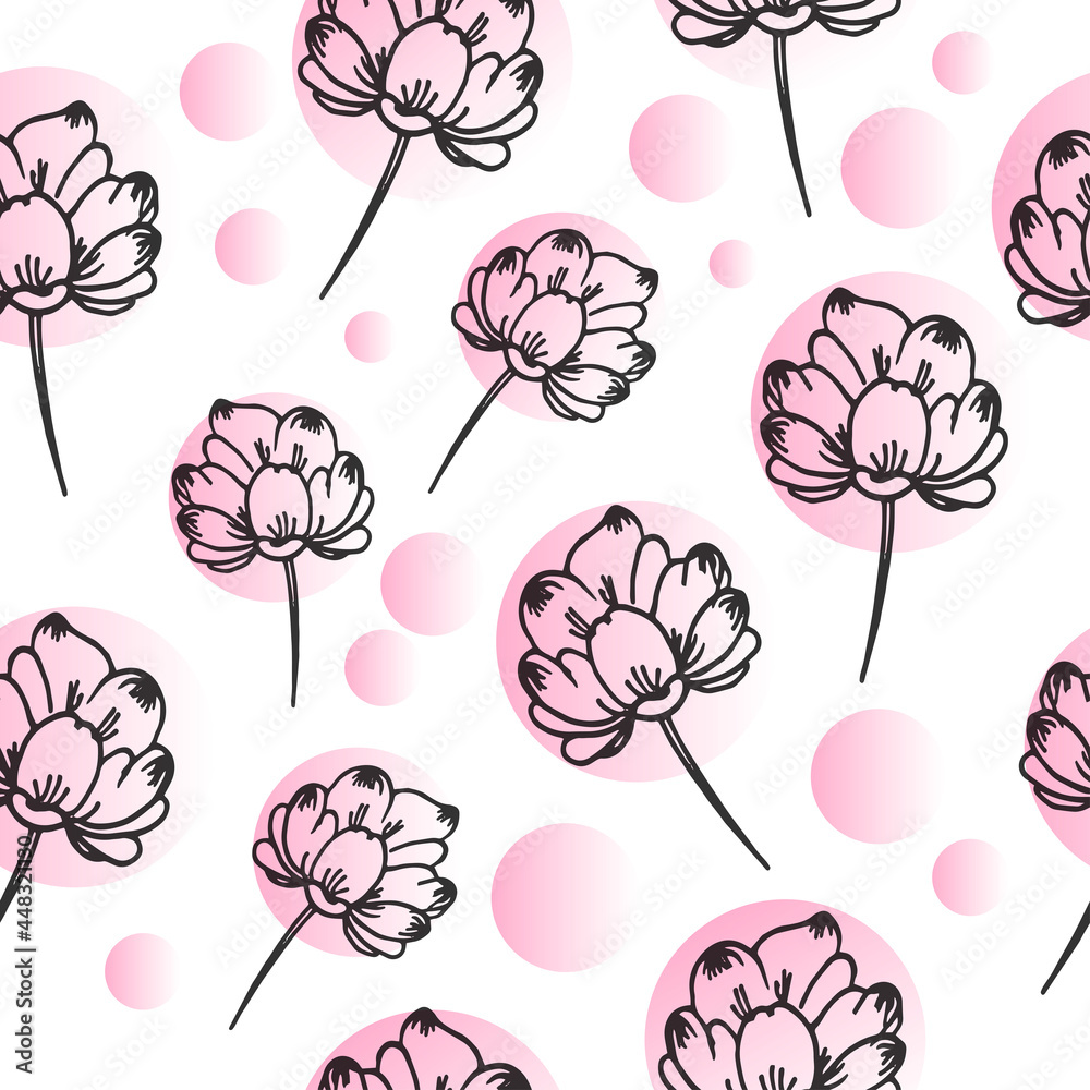 seamless pattern with beautiful pink color illustration on white ...